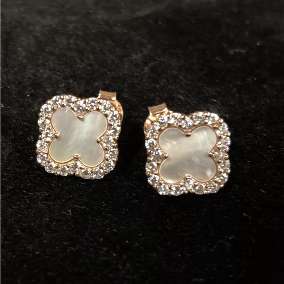 Jewelry | Clover White Rose Gold Earrings 925 Sterling Silver Van ...